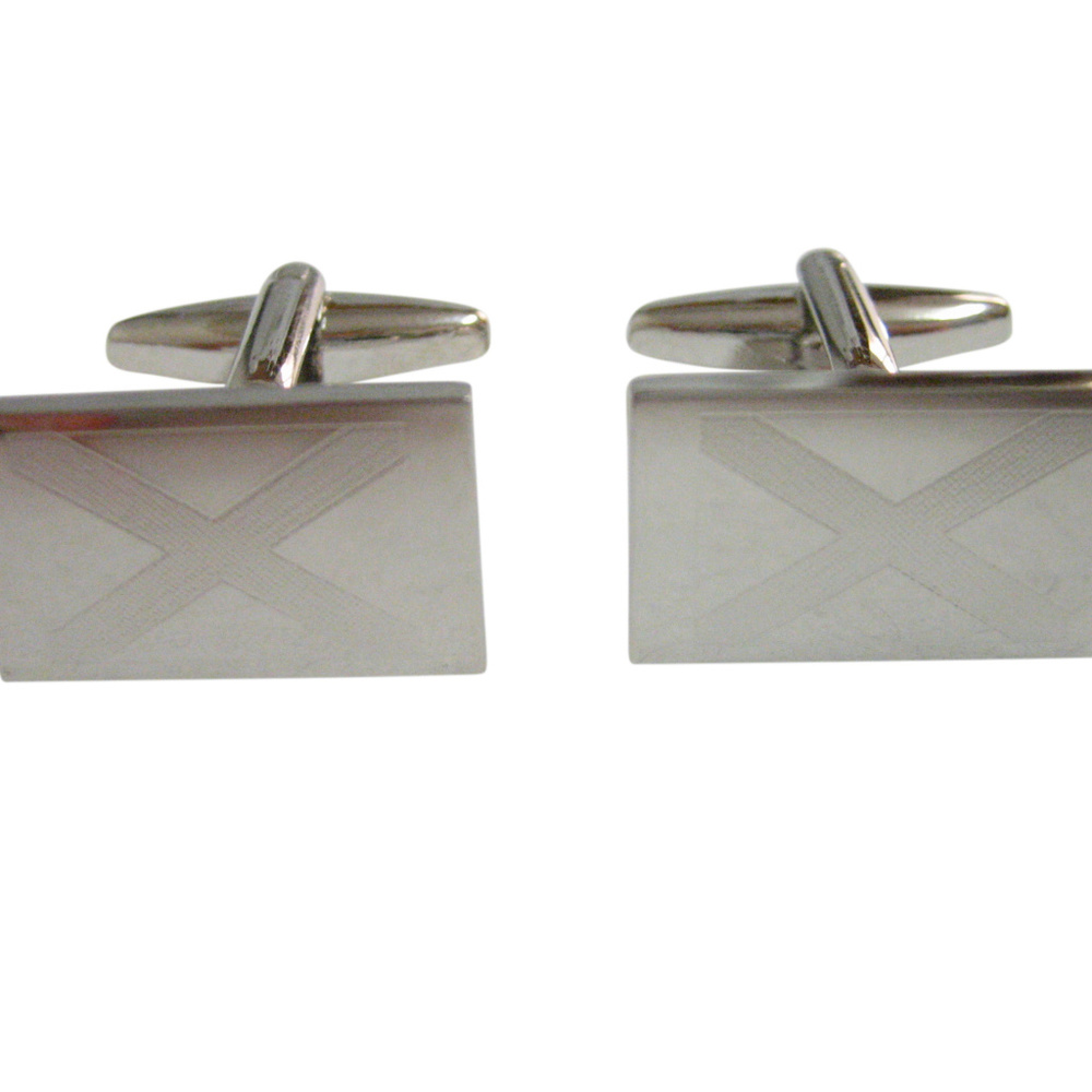 Silver Toned Etched Alabama State Flag Cufflinks - Gem